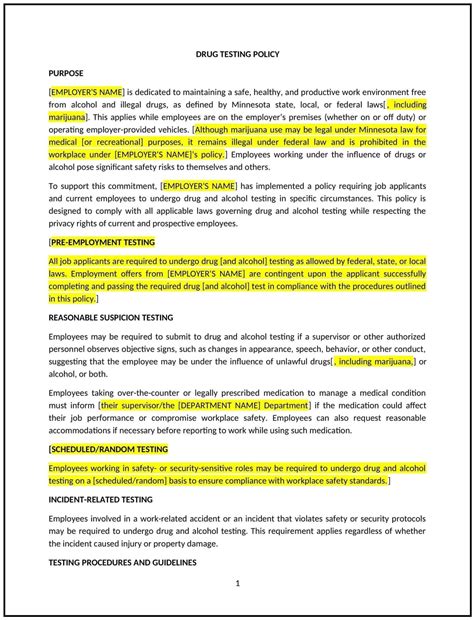 Drug Testing Policy Minnesota Free Template