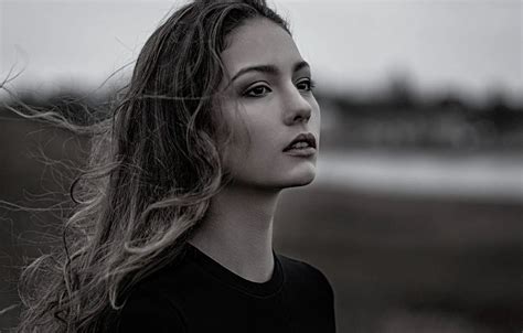 Wallpaper Black And White Girl Long Hair Photo Photographer