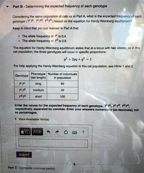 Part B Determining The Expecled Frequency Of Each Genotype Considering