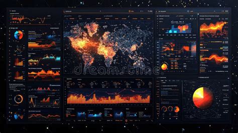 Abstract Data Visualization With A World Map In The Center And Various