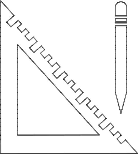 Triangular Ruler And Pencil In Black Line Art Vector Art At