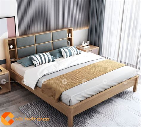 Giường Ngủ Gỗ Tự Nhiên Chân Thấp Bọc Nệm Sang Trọng Gntn027