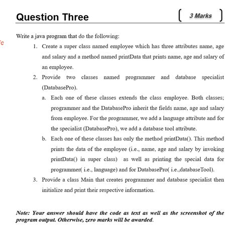 Solved Question Three Marks Write A Java Program Chegg