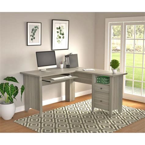 Home Square 2 Piece Set With L Shape Computer Desk Bookcase In Gray
