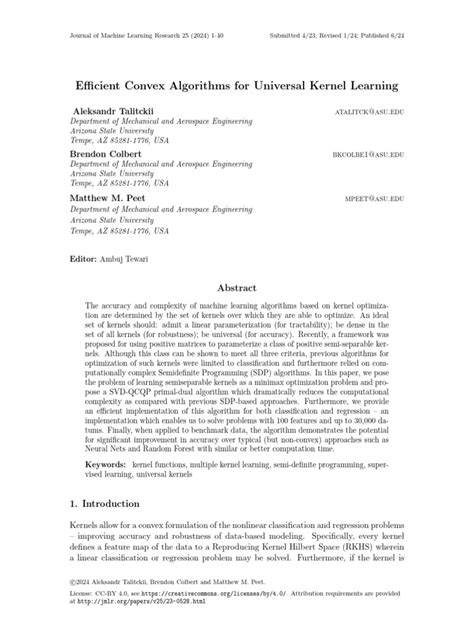 Talitckii Et Al Eﬃcient Convex Algorithms For Universal Kernel
