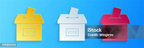 파란색 배경에 봉투 아이콘이 있는 용지함 또는 투표함 상자를 종이 로 잘라냅니다 종이 아트 스타일 벡터 Referendum에 대한 스톡 벡터 아트 및 기타 이미지 Istock