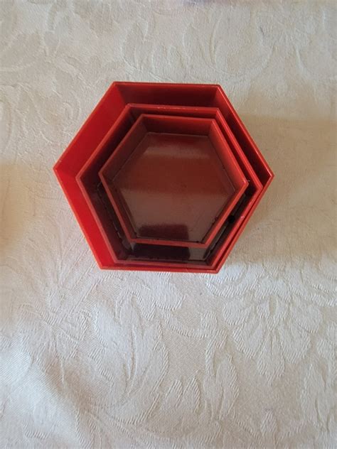 Vintage Plastic Nesting Hexagon Boxes Yellow And Pin Gem