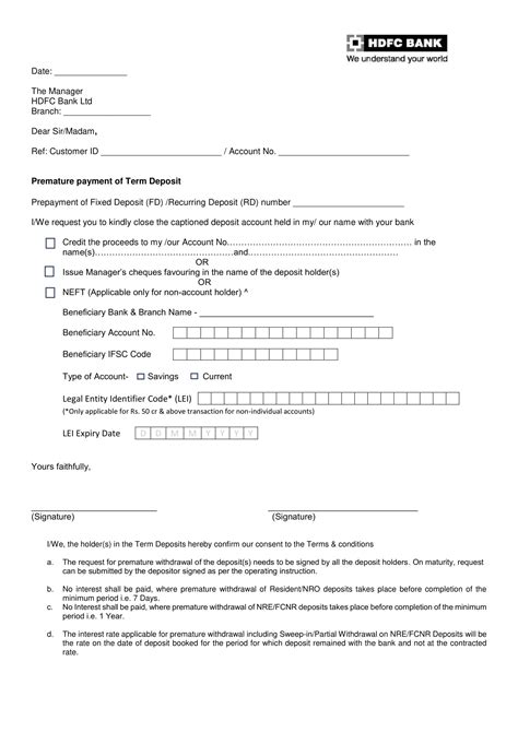Hdfc Bank Request Form For Premature Liquidation Of Term Deposit