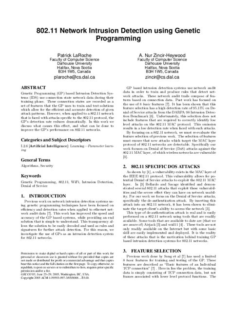 Pdf 802 11 Network Intrusion Detection Using Genetic Programming