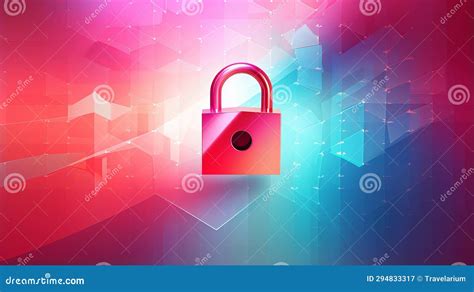 Padlock Against Abstract Pink Gradient Backdrop Symbolizes Protection Of Digital Art Stock Image