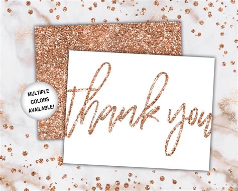 Rose Gold Thank You Cards Rose Gold Glitter Thank You Cards Etsy