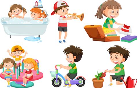 conjunto de niños haciendo diferentes actividades 8334938 Vector en