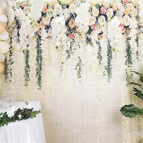 8 Ft Vinyl Photography Background White Roses Printed Party Backdrop