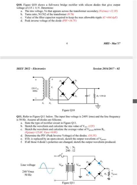 Solved Q10 Figure Q10 Shows A Full Wave Bridge Rectifier