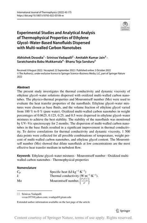 Experimental Studies And Analytical Analysis Of Thermophysical