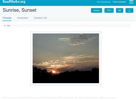 Read Works Sunrise Sunset Activity For 1st Grade Lesson Planet