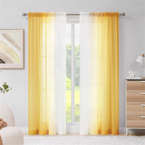 Melodieux Yellow Ombre Sheer Curtains Chiffon Yellow Gradient Rod