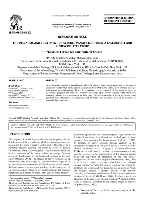 Pdf The Diagnosis And Treatment Of Altered Passive Eruption A Case