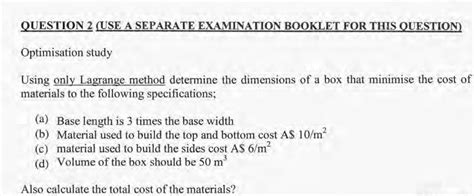 Solved Using Only Lagrange Method Determine The Dimensions Chegg