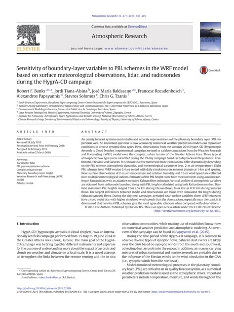 pdf sensitivity of boundary layer variables to pbl schemes in the wrf