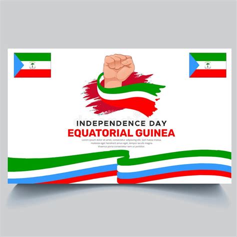 Happy Equatorial Guinea Independence Day Banner And Hand Flag Stock