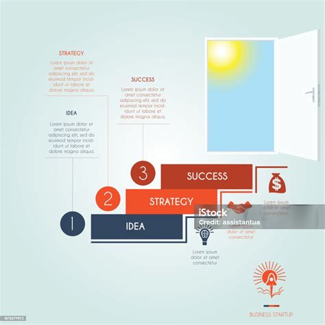 문을 열고 계단을 개념적 Infographics 단계 사업 성공 시작입니다 템플릿 3 위치 워크플로 배너 다이어그램 웹 디자인