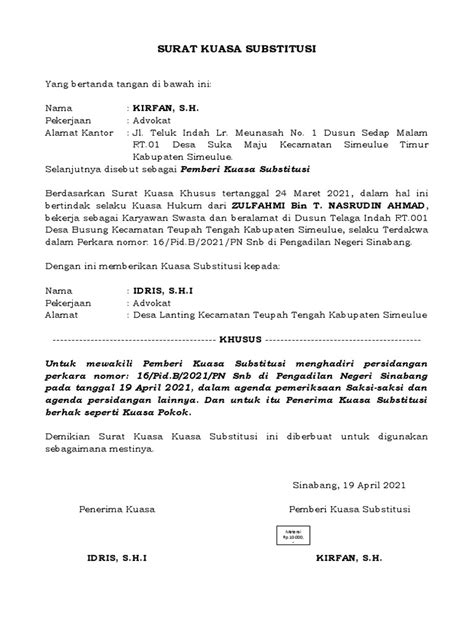 Surat Kuasa Substitusi Pdf