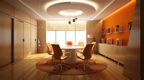 주황색 벽과 원탁이 있는 대형 사무실 3d 사무실 회의실 3d 그림 고화질 사진 사진 배경 일러스트 및 사진 무료 다운로드 Pngtree