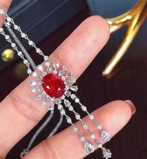Natural Ruby Pendant Necklace Ruby Jewelry White Gold Etsy Uk
