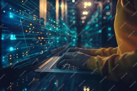 Premium Photo Computer Engineer Working On Laptop Computer With Server Room Data Center Big