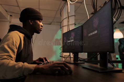 African American Thief Working With Encryption To Hack Computer System
