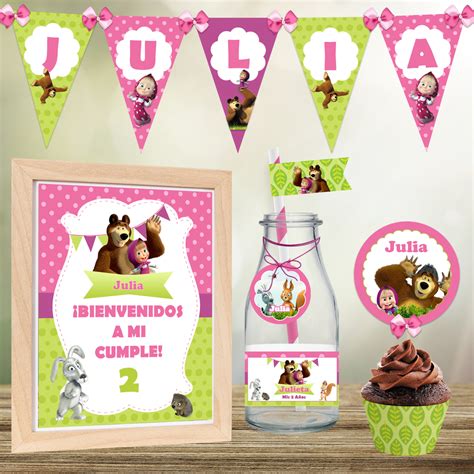 Kit Imprimible Masha Y El Oso 2 Personalizado