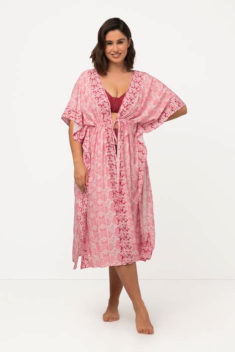 Ornamental Paisley Print Open Style Caftan Pale Rose Ulla Popken