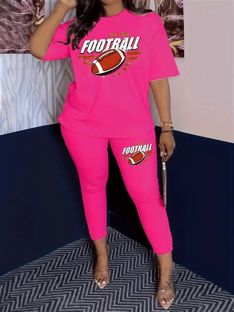 Football Print Two Piece Set Casual Short Sleeve T Shirt Temu New Zealand