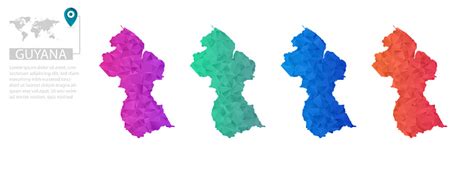 벡터 다각형 가이아나 지도 세트입니다 낮은 폴리 스타일의 국가의 밝은 그라데이션 지도 인포그래픽을 위한 기하학적 스타일의 여러 가지 빛깔의 국가 지도 당신을 위한 다각형