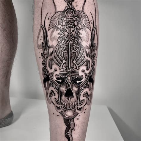 타투쉐어 타투 포스팅 블랙워크 해골 정강이에들어간 제작도안 작업입니다