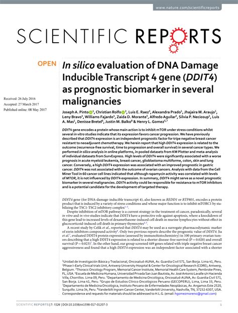 Pdf In Silico Evaluation Of Dna Damage Inducible Transcript 4 Gene