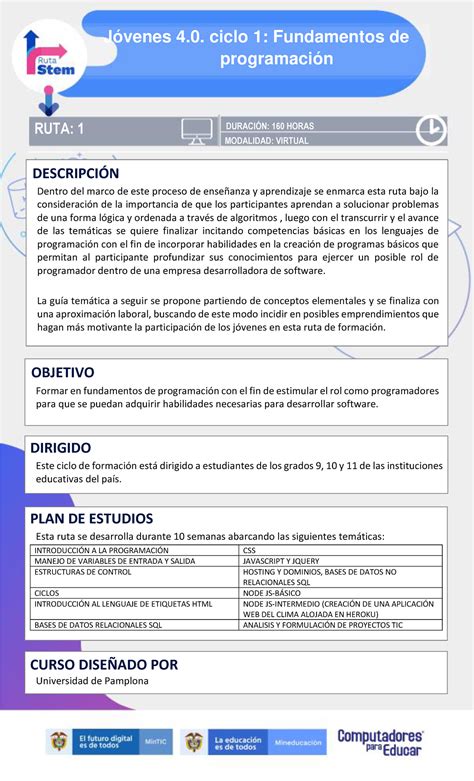 Ruta 1 Fundamentos de programación Jóvenes 4 ciclo 1 Fundamentos