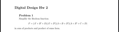 Solved Problem Simplify The Boolean Function Chegg
