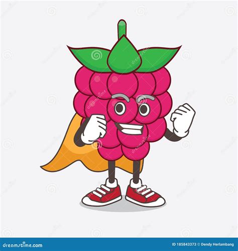 Raspberry Fruit Cartoon Mascot Character Dressed As A Super Hero Stock