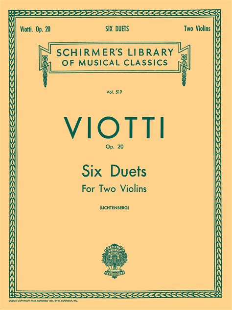 6 Duets Op 20 Schirmer Library Of Classics Volume 519 Score And Parts