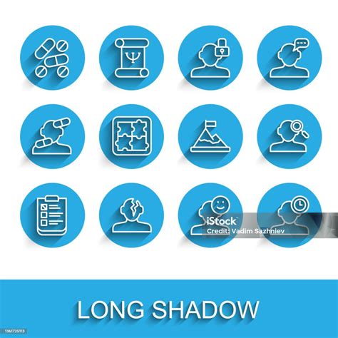 세트 라인 심리 테스트 심리학에서 솔루션 문제 약 알 약 또는 태블릿 좋은 분위기 불면증 발견 및 플래그 상단 아이콘산 벡터 개념에 대한 스톡 벡터 아트 및 기타 이미지