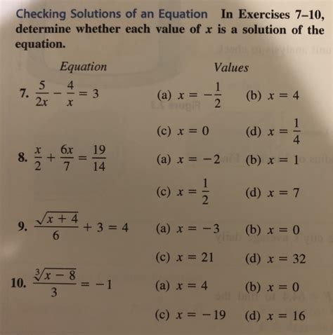 Solved Checking Solutions Of An Equation In Exercises 7 10 Chegg Com