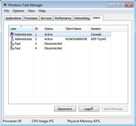 windows log off a disconnected user remotely super user