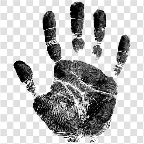 Adult Realistic Black Handprint With Palm And Finger Details Isolated