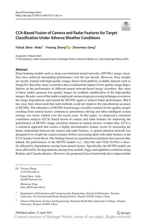 CCA Based Fusion Of Camera And Radar Features For Target Classification