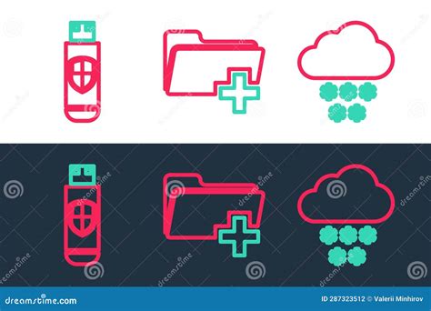 Set Line Cloud With Snow USB Flash Drive And Shield And Add New Folder