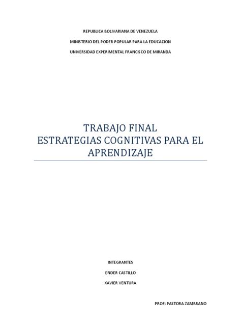 Estrategias Cognitivas Para El Aprendizaje Pdf Memoria Aprendizaje