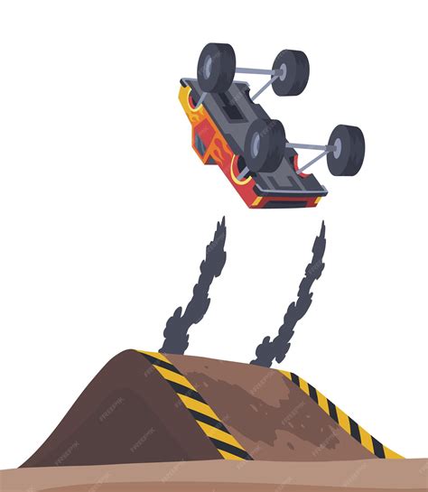 점프 몬스터 트럭 쇼 큰 바퀴가 달린 밝고 화려한 만화 자동 집회 4x4 컴퓨터 또는 모바일 게임 벡터 만화 그림을 위한 큰