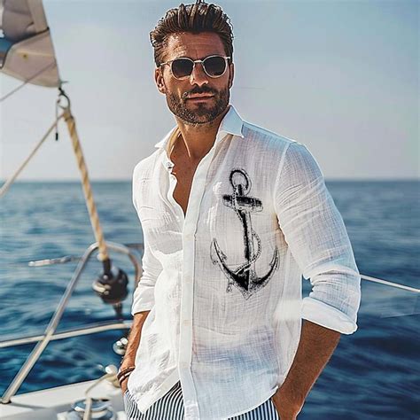 Mens Shirt Graphic Hawaiian Fashion Casual Linen Shirt Button Up Shirt